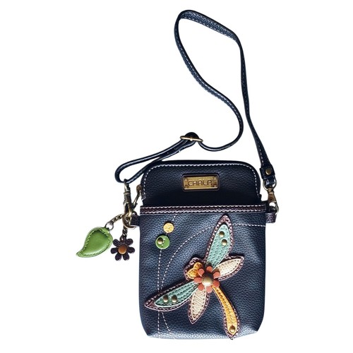 Chala Blue Pebbled Leather Dragonfly Cellphone Purse Bag Whimsical ...