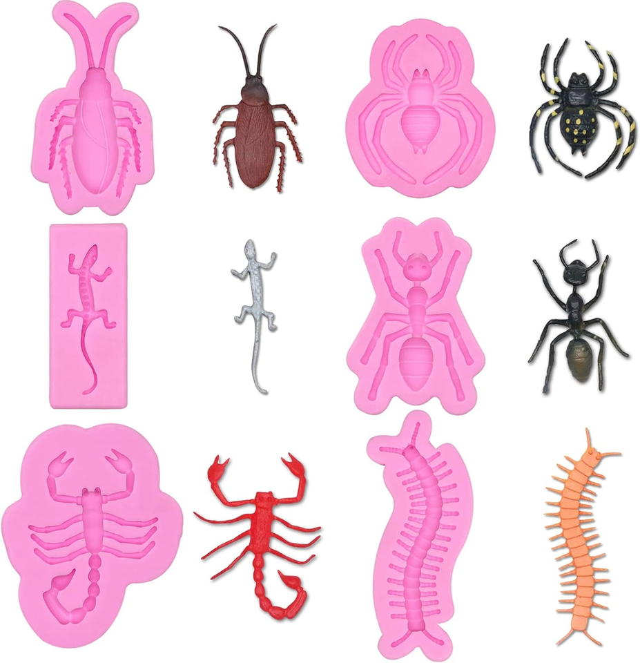 Insect Fondant Molds, Bug Cake Decoration Silicone Molds (6 Pcs) Gecko ...