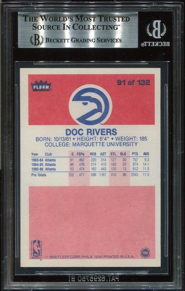 HAWKS DOC RIVERS signed autographed 1986 FLEER ROOKIE CARD RC BECKETT ...