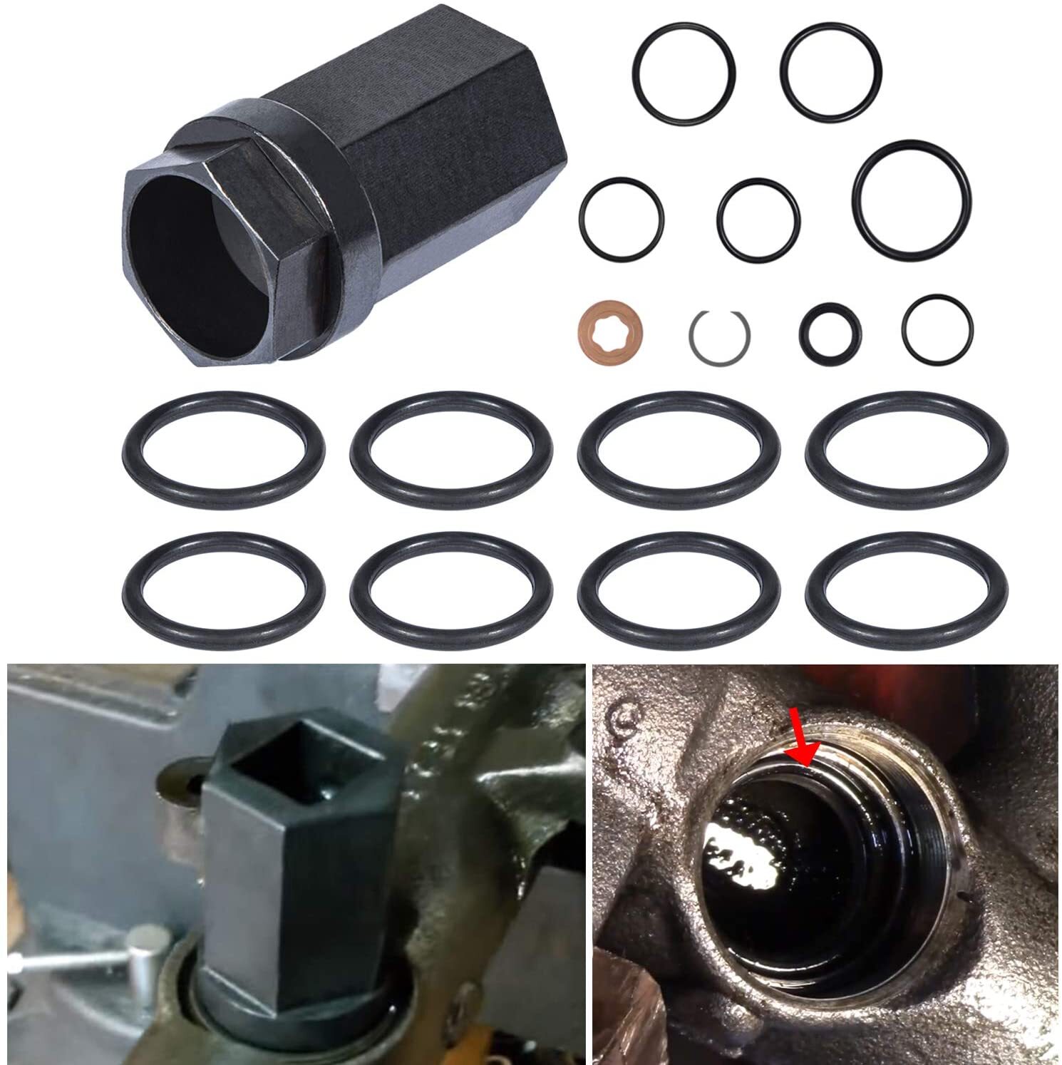 Oil Rail Ball Tube Socket Tool + O-Ring + Injector Seal Kit for 6.0L ...