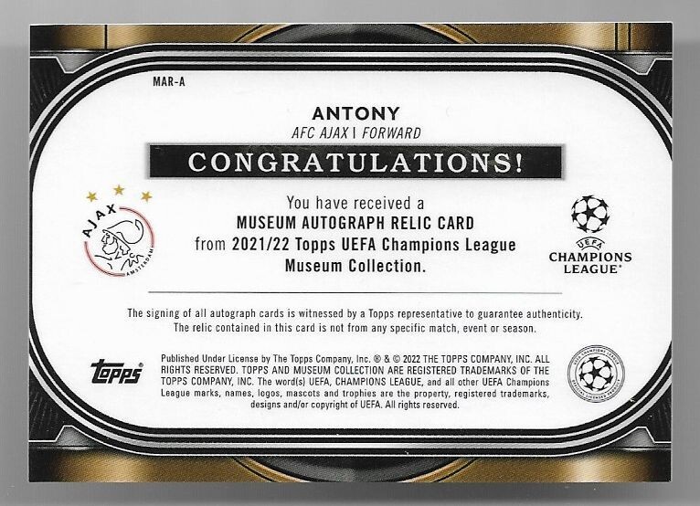 2021-22 Topps Champions League Museum Jersey Auto Card : Antony #145/ ...