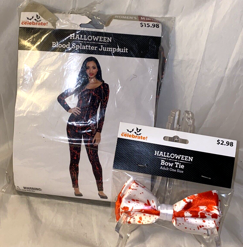Halloween Women's Blood Splatter Jumpsuit Costume w/ Matching Bow Tie ...