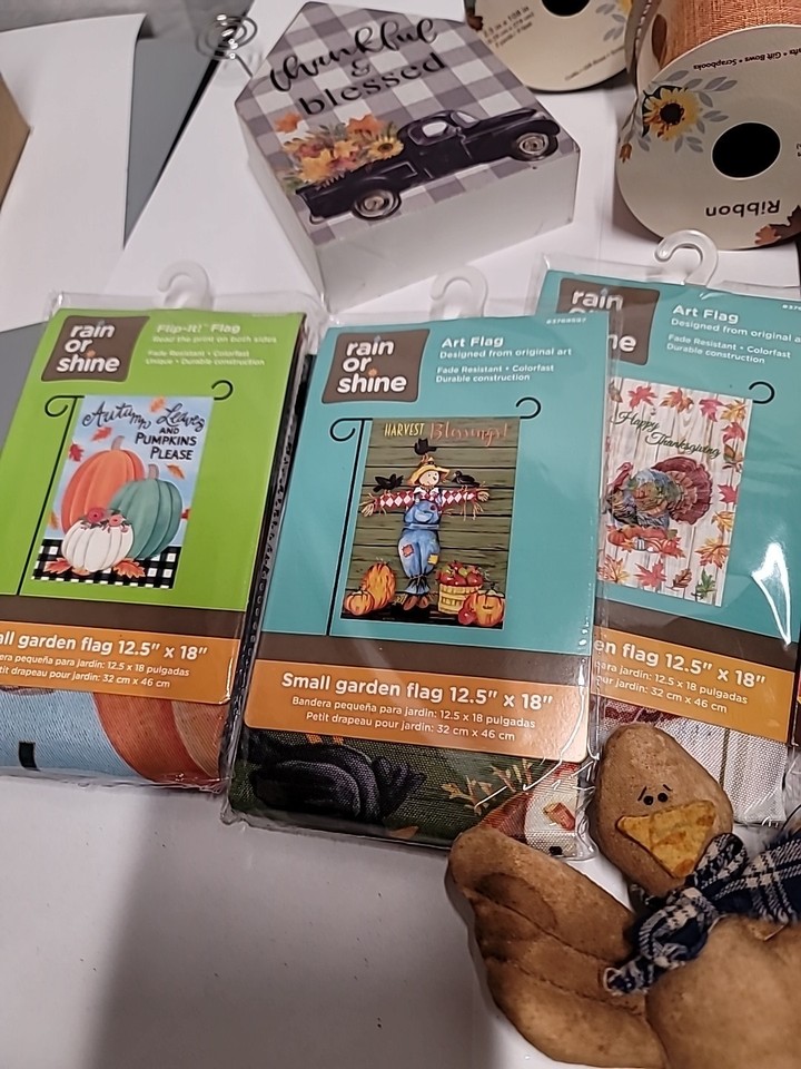 Primitive Country-FALL-Home Decor-Fabric-YARD FLAGS-Ribbon-Pumpkins-Lot ...