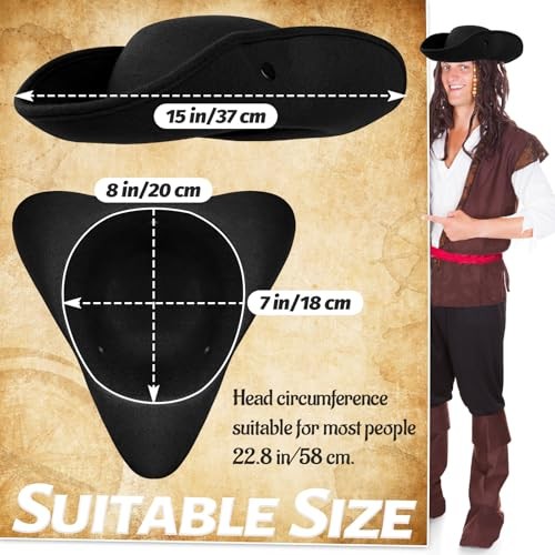 Pirate Hat for Men Women,Pirate Costume Accessories Hat,Colonial ...