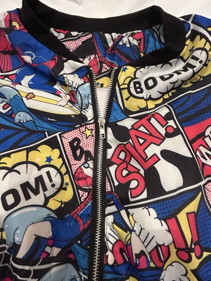 Pop Art Print Bomber Jacket Women’s Medium Zip Up”boom! Splat Wow ...