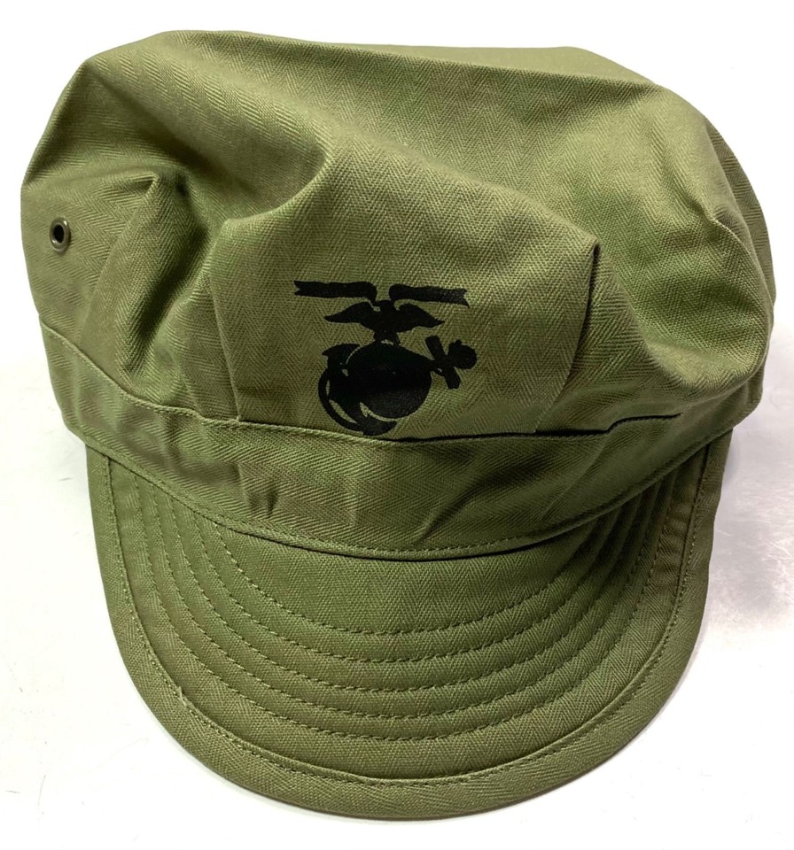 WWII US USMC MARINE HBT COMBAT FIELD CAP, SHORT BILL W/ LOGO-XLARGE | eBay