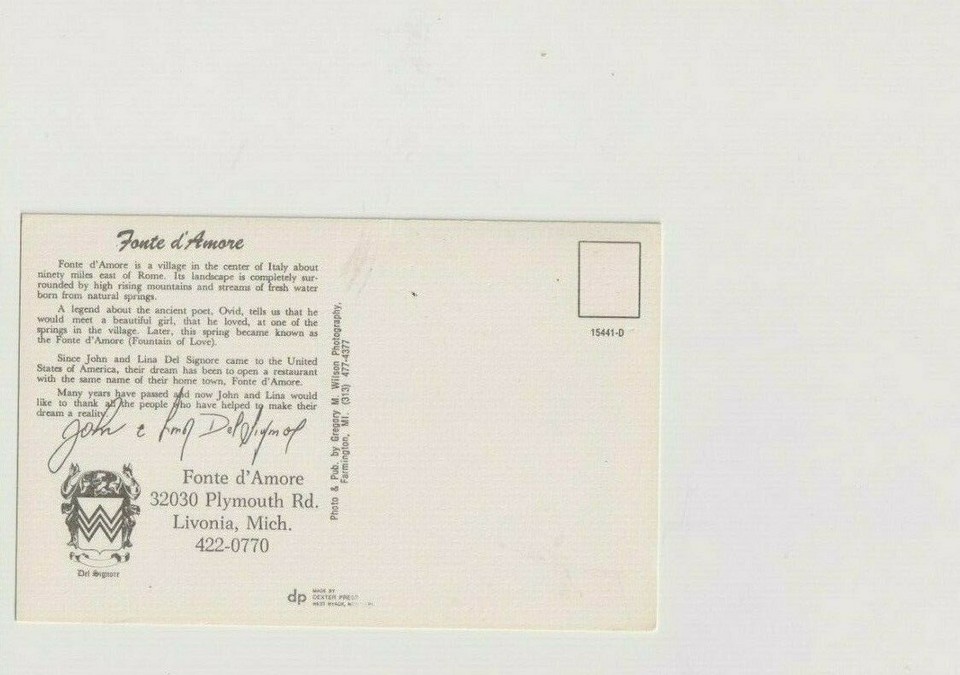 Vintage Postcard Multi-View Fonte d' Amore Restaurant Livonia MI Unused ...
