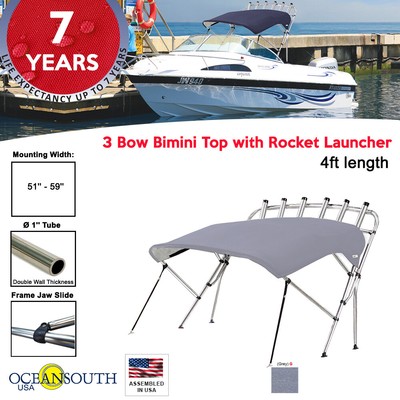 Oceansouth 3 Bow Bimini Top with Rocket Launcher 4ft Length 51"- 59 ...