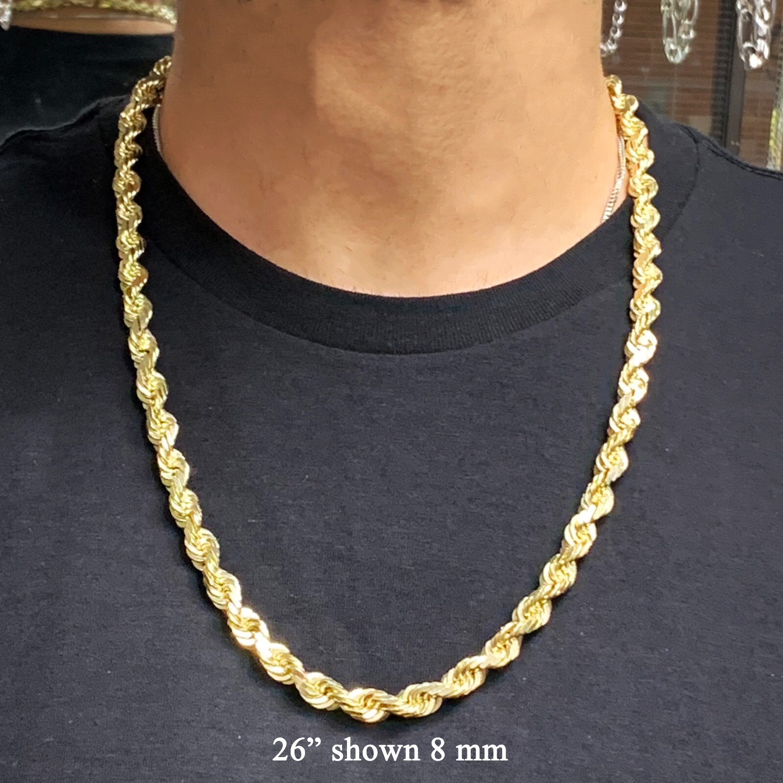 14k Yellow Gold Solid Diamond Cut Rope Chain Necklace 6mm, 7mm, 8mm ...