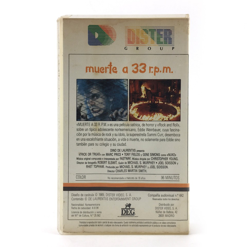 MUERTE A 33 RPM VHS COVER No Tape Included TRICK OR TREAT GENE SIMMONS ...