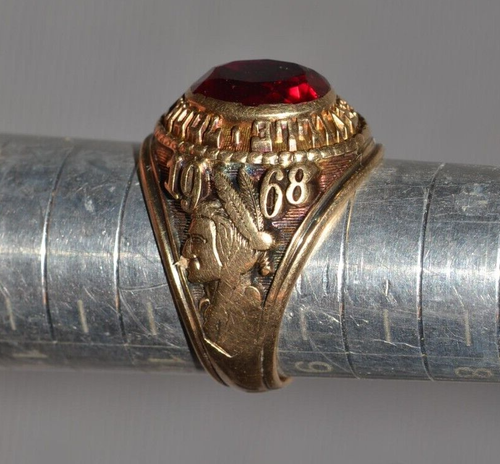 1968 Vtg 10k CLASS RING Yellow Gold NAPERVILLE High School REDHAWK ...