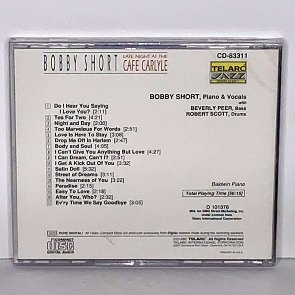Factory Sealed (shrink wrapped) Bobby Short Late Night at Cafe Carlyle ...