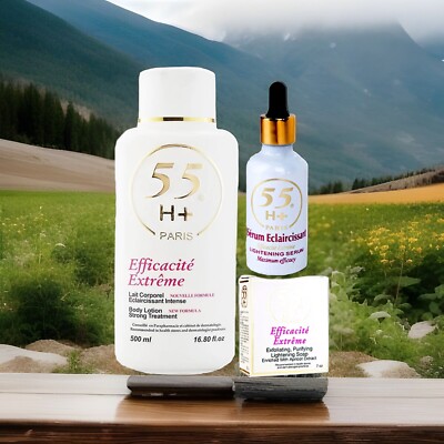 55H+ EXTREME STRONG TREATMENT SET Of 3 (LOTION +SERUM +SOAP) | eBay