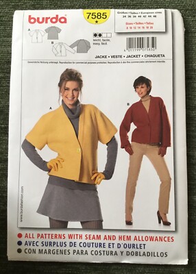 Burda Pattern 7585 Jacket Lapped Seams Easy Sizes 8 10 12 14 16 18 20 ...