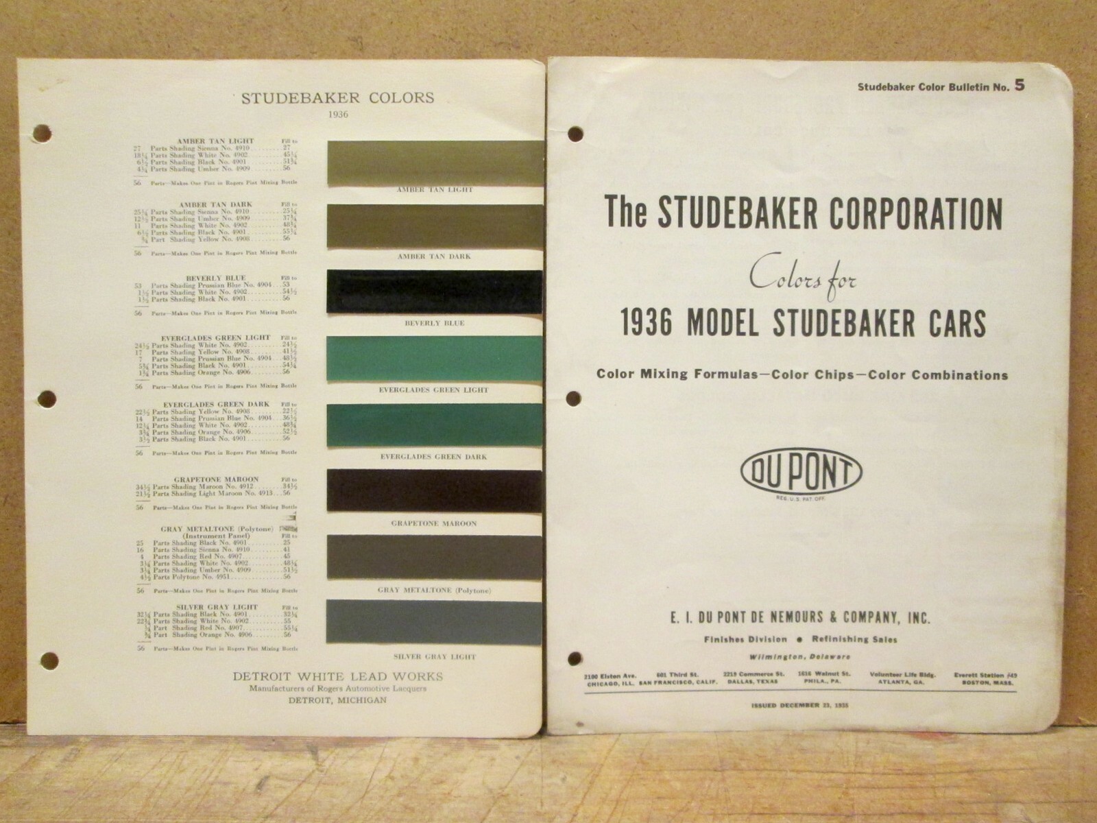 1936 STUDEBAKER PAINT CHIP SHEETS & SUPPLEMENT - DUPONT | eBay