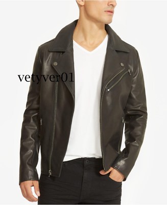 Kenneth Cole Reaction Men's Black The Iconic Leather Motorcycle/Moto ...