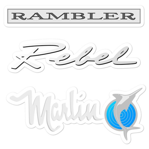 AMC Sticker Assortment Rambler Rebel Marlin Emblem Logo Badge Script | eBay
