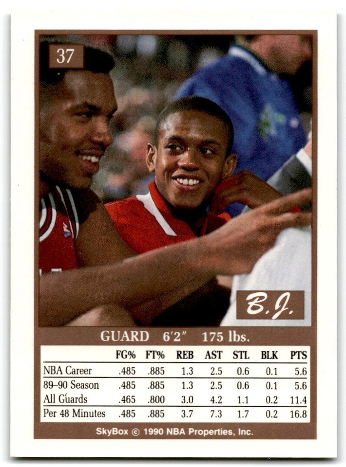 1990-91 SkyBox B.J. Armstrong Rookie Chicago Bulls #37 | eBay
