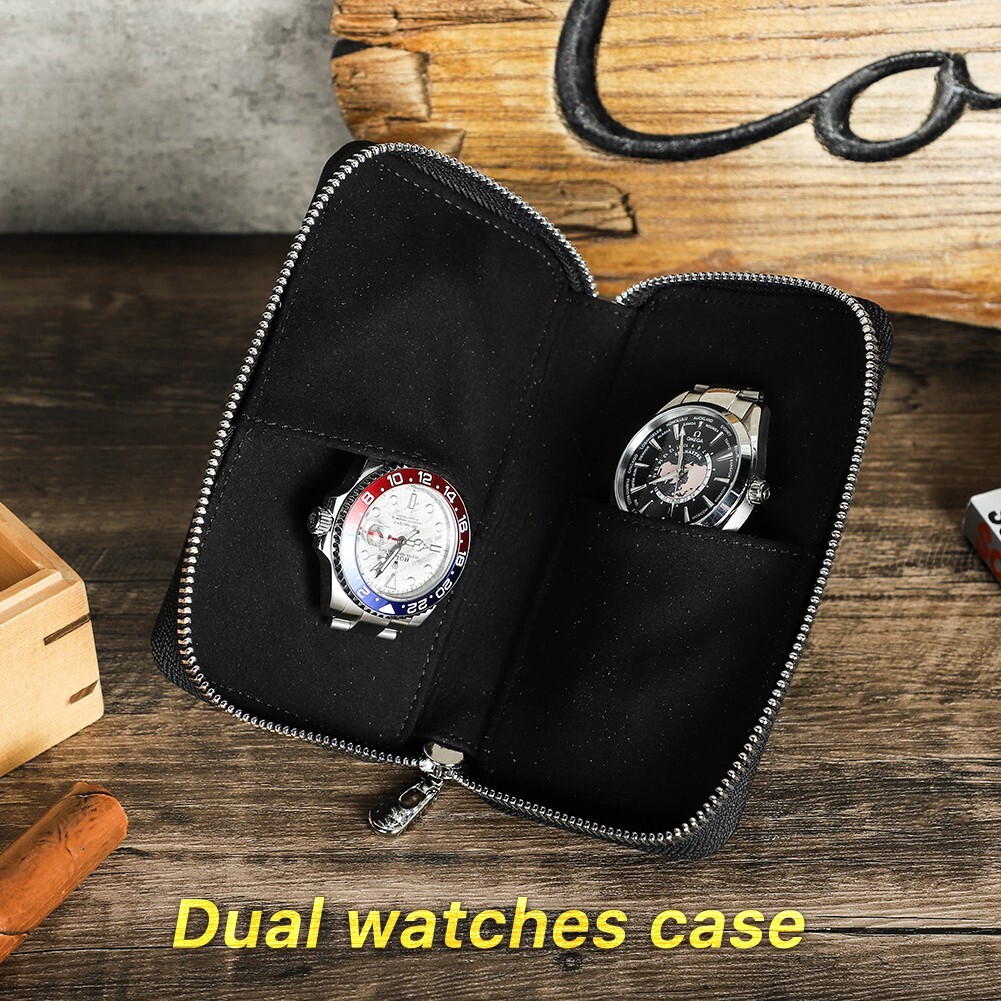 Leather Zipper 2 Watches Storage Bag Travel Friendly Pouch Organizer ...