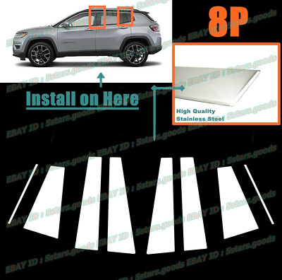 8P Stainless Steel Chrome Door Pillar Post Trims For 2017-2025 JEEP ...