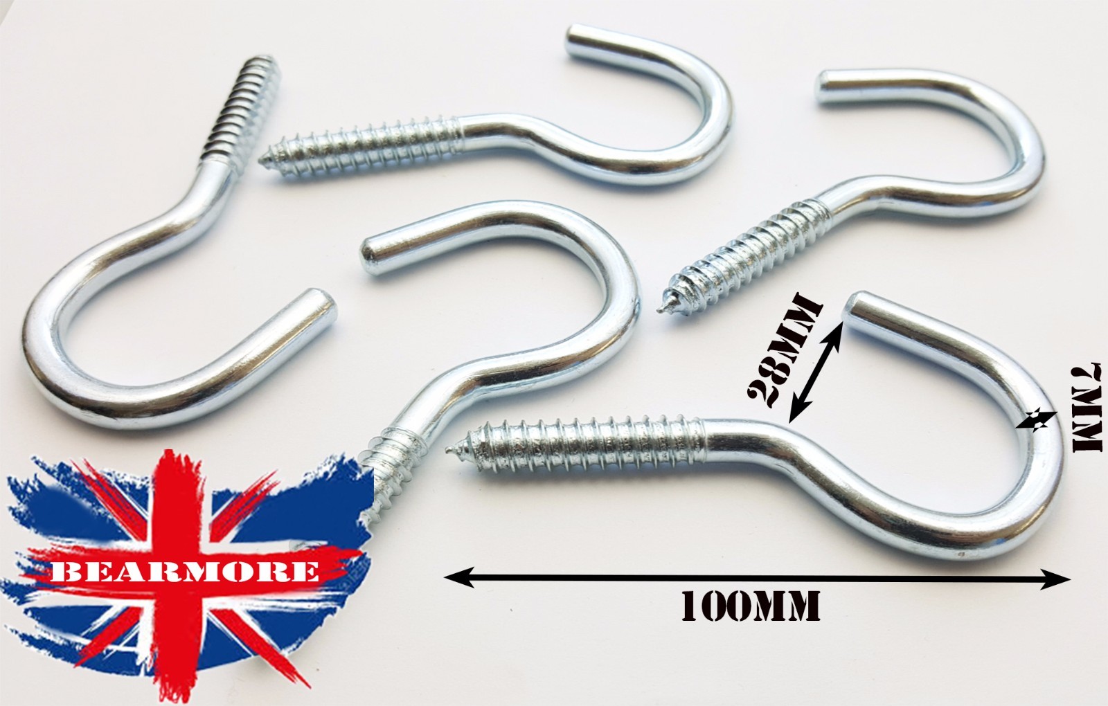 5x Extra Large Screw Hooks 100mm Heavy Duty Steel Hanging Hanger Loop ...