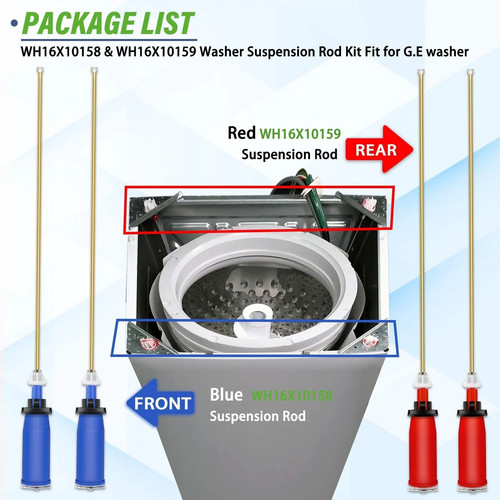 NEW 4 Pcs Washer Suspension Rod and Spring WH16X10158 WH16X10159 ...