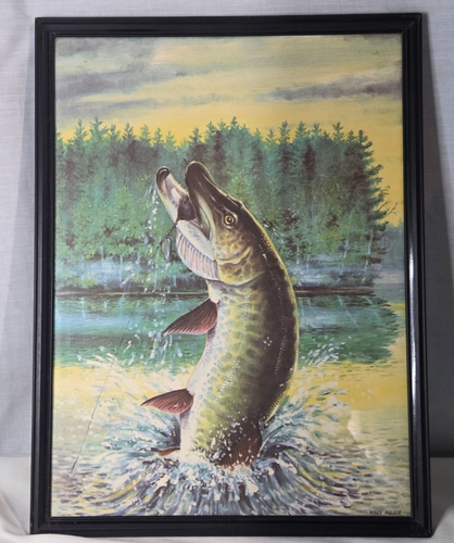 Vintage 70's Wiley Miller Musky Catching Bucktail Lure Art Print Framed ...