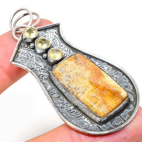 Fossil Coral, Citrine Gemstone 925 Sterling Silver Jewelry Pendant 2.76 ...
