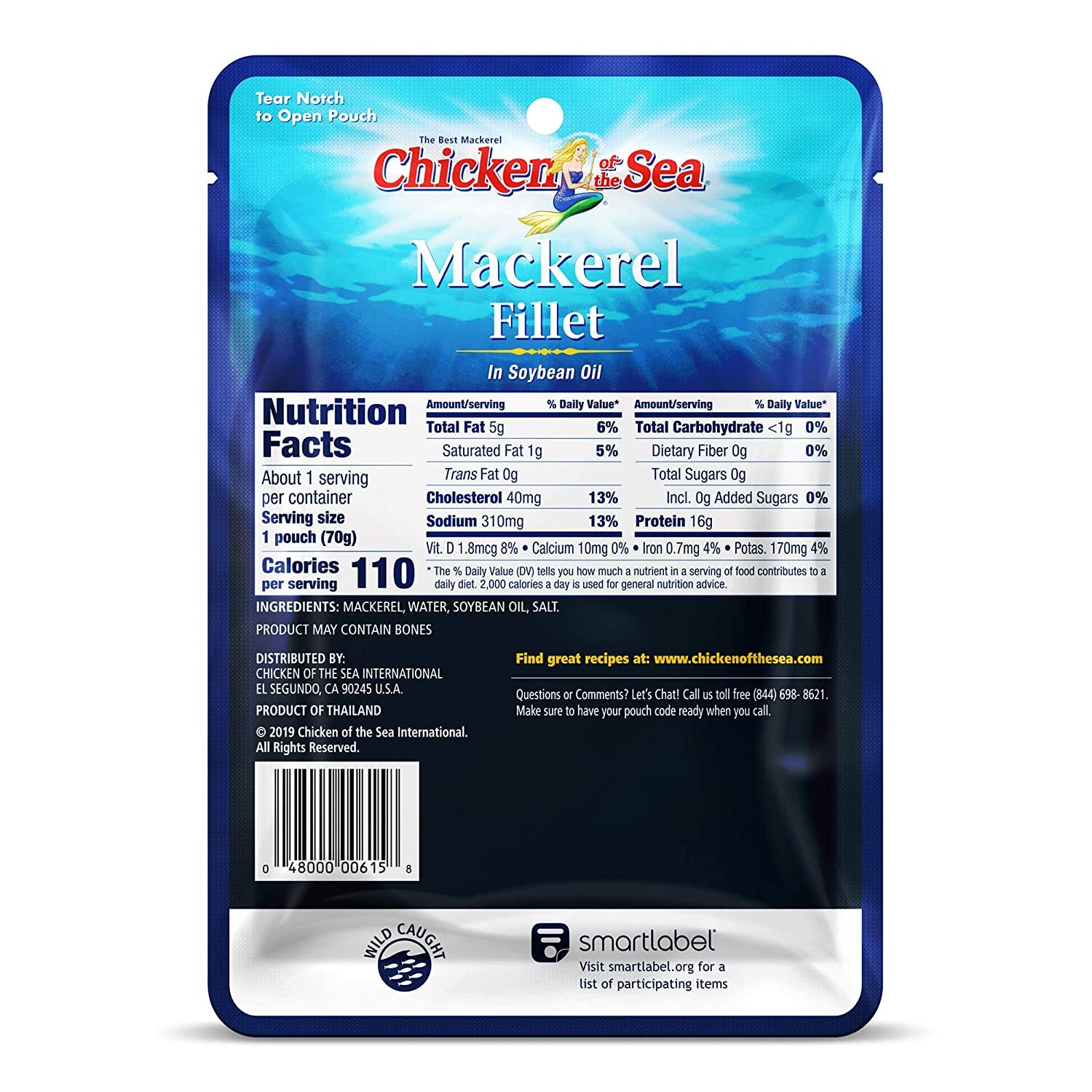 Chicken of the Sea Mackerel Fillet Pouch 3.53Oz WILD CAUGHT 4 ...