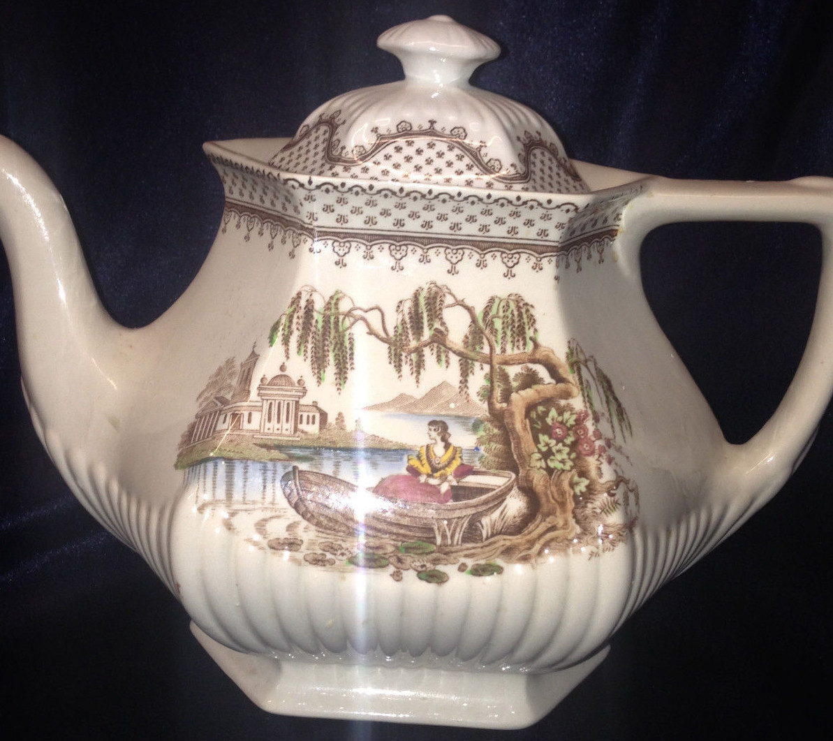 ADAMS ENGLAND ANTOINETTE TEAPOT 42 OZ MULTI COLOR SCENE & BROWN ...