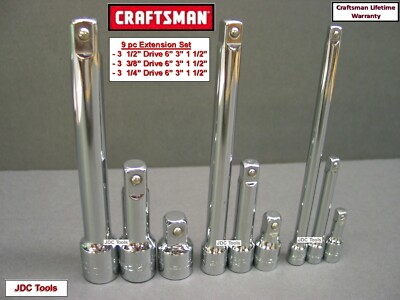 CRAFTSMAN TOOLS 9 pc Extension Bar Set 1/4 3/8 1/2 Drive 8 7 | eBay