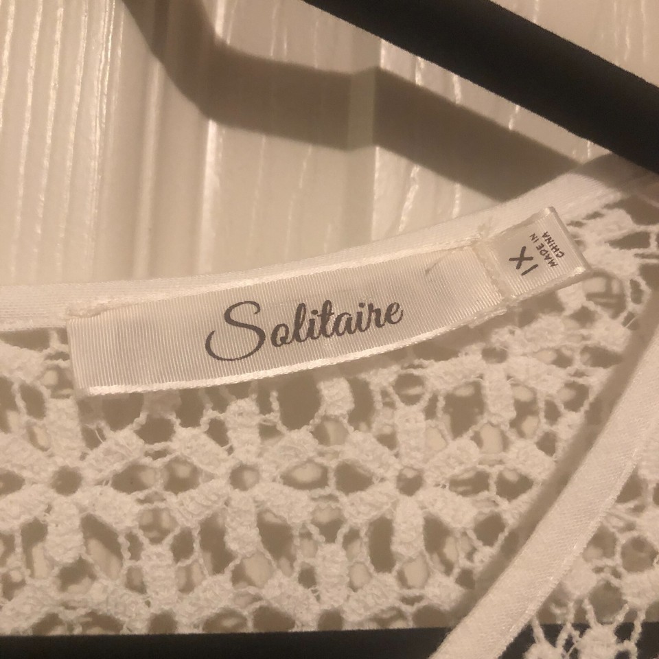 Solitaire cream long sleeve scoop neck button back blouse size 1X | eBay