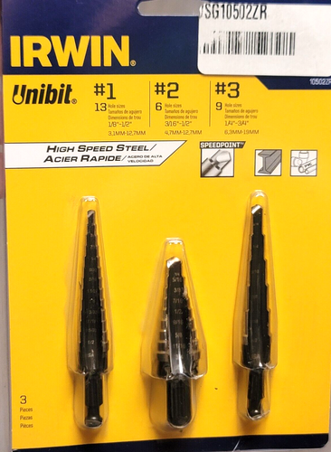 Irwin 3pc HSS Unibit Step Drill Bit Set Sizes #1, #2 & #3 #10502ZR | eBay