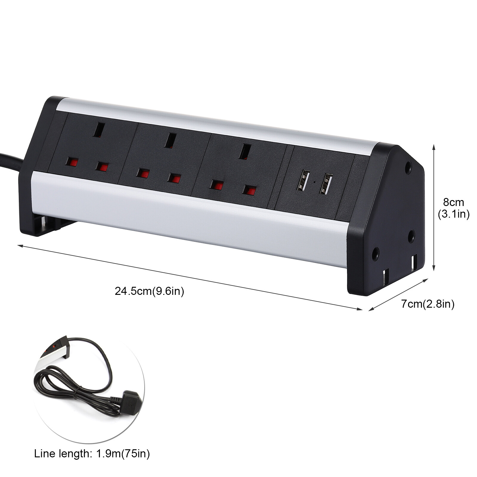 Desk Power Socket 3 UK Plug 2 USB Desktop Clamp Socket for Home Office ...