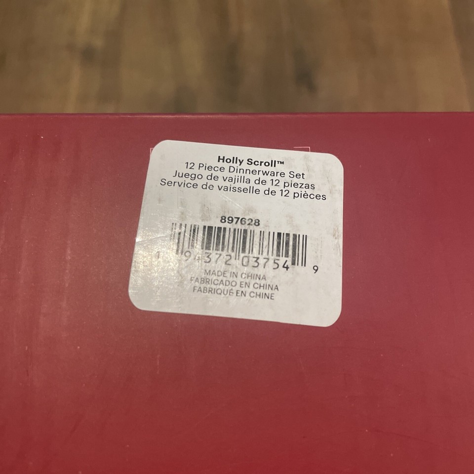 LENOX Holiday 12 Piece Plates & Bowls Holly Scroll Christmas Dinnerware ...