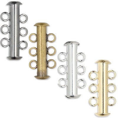 4 Multi Strand Slide Lock Tube Clasps w/ Loop Rings for Wide 3 Stranded ...