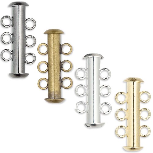 10 Multi Strand Slide Lock Tube Clasps w/Loop Rings for 3 Stranded ...