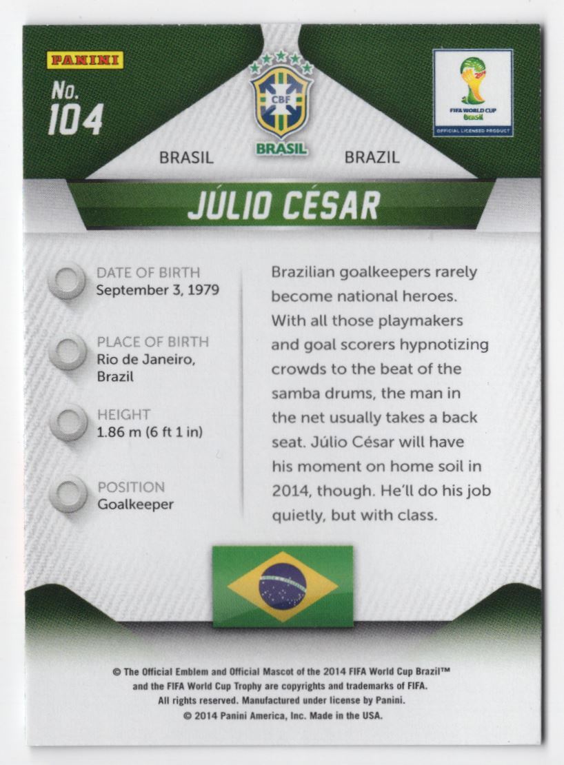 2014 Panini FIFA World Cup Brazil Prizm Julio Cesar Brazil R58 | eBay