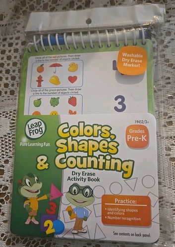 Leap Frog Colors,Shapes, & Counting PRE K Dry Erase Activity Book NEW ...