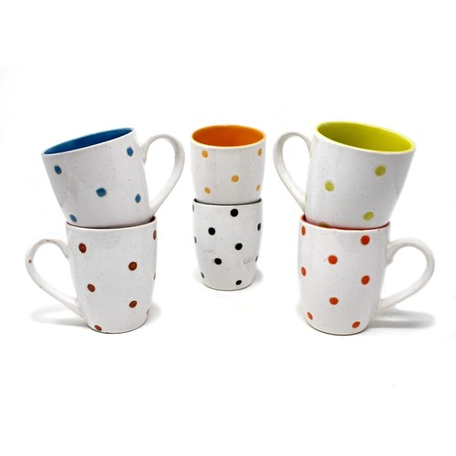 Multi Color Set of 6 Ceramic Tea Cups/Coffee Mugs ( White/300 ML) Ideal ...