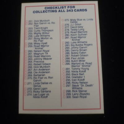 1988 Wonderama NWA Wrestling Card Checklist 2-sided Factory Set 201-300 ...