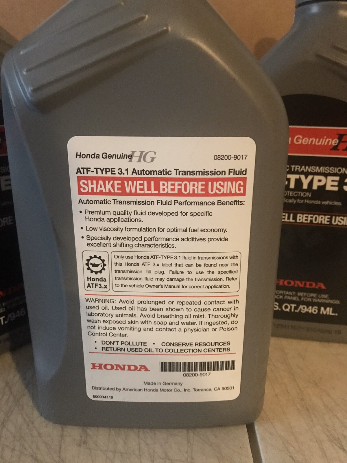 Genuine Honda ATF Type 3 (3.1) X 4 Qts With One Drain Plug | eBay