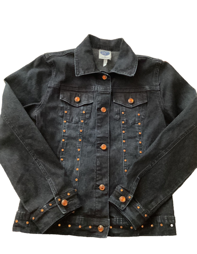 Dark Blue Denim Jacket With Topaz Snaps, Great looking Jacket sz XS | eBay