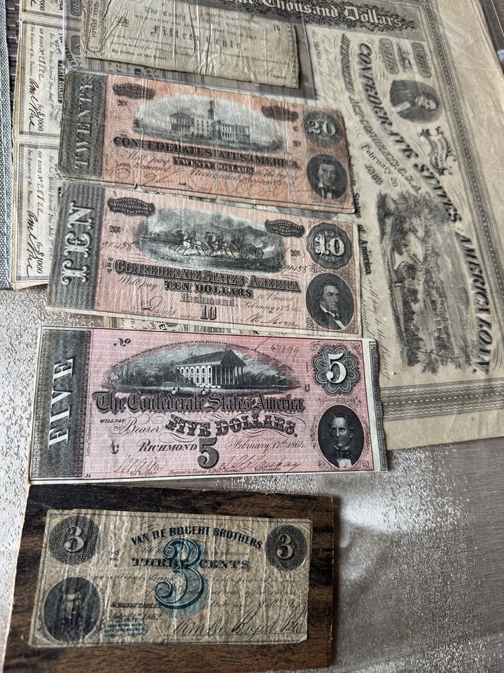 Lot Of Civil War Money Including Confederate Bond & Wise County ...