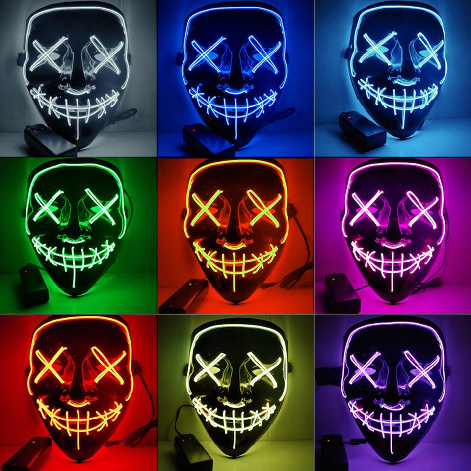Halloween LED Glow Full Mask EL Wire Light Up The Purge Movie Rave ...