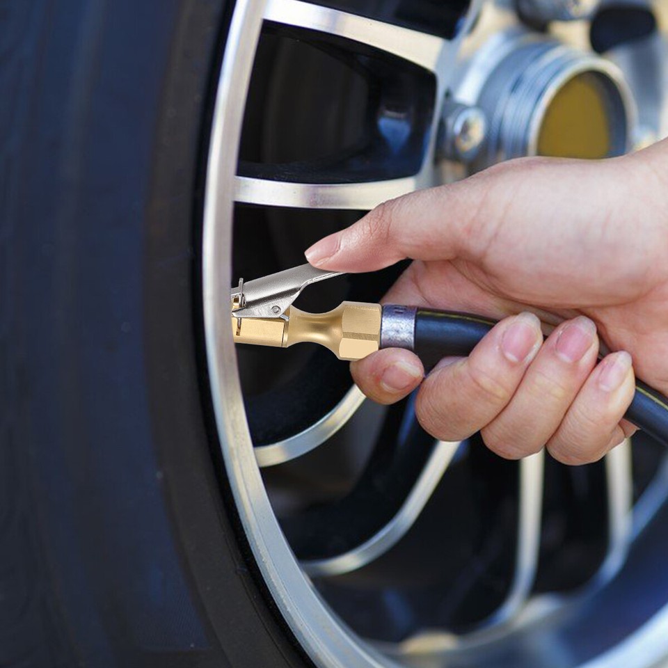 2PCS Tire Inflatable Straight Brass Open Flow Air Chuck Lock-On Clip 1/ ...