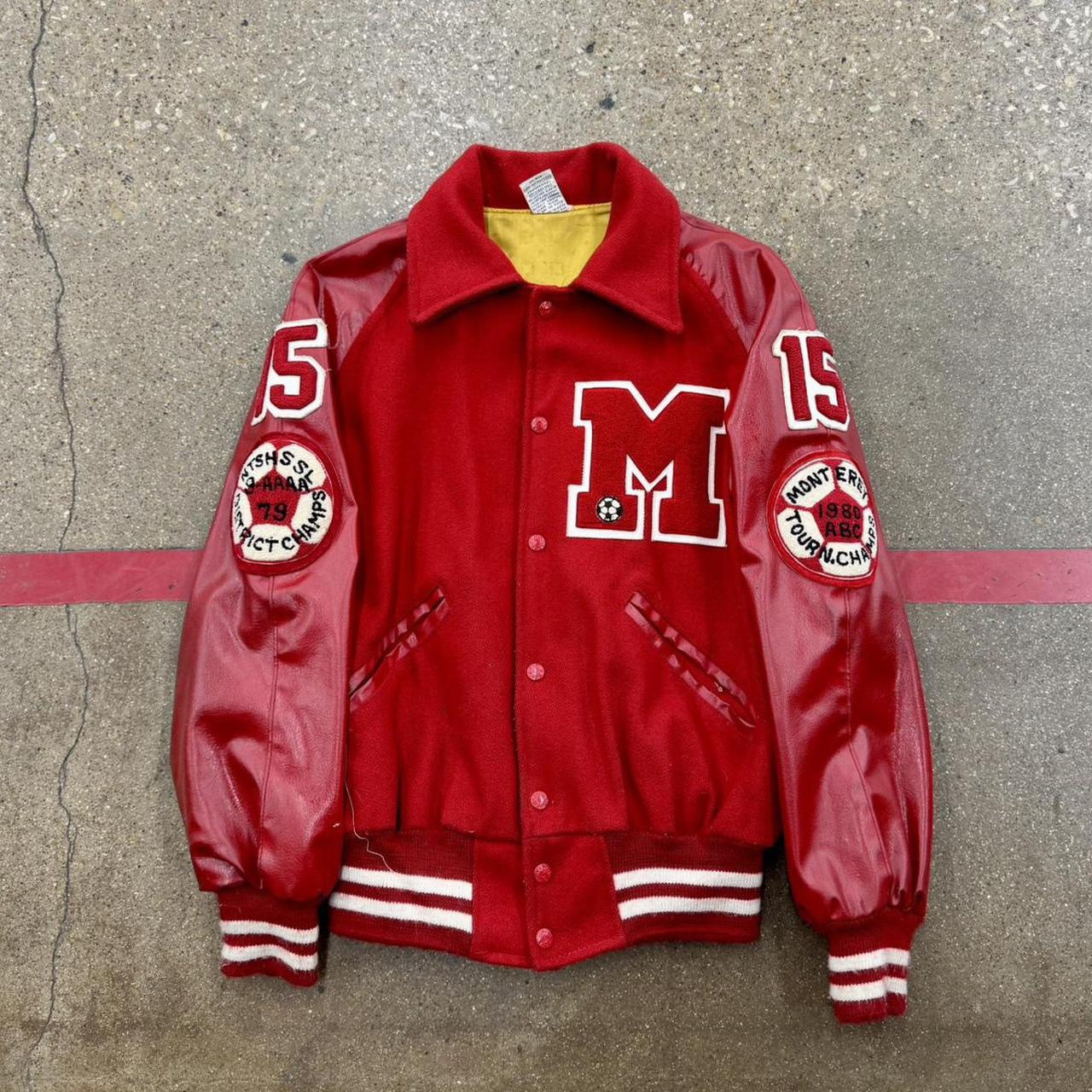 1970s / 1980s Red Letterman Jacket Varsity Jacket Lea… - Gem