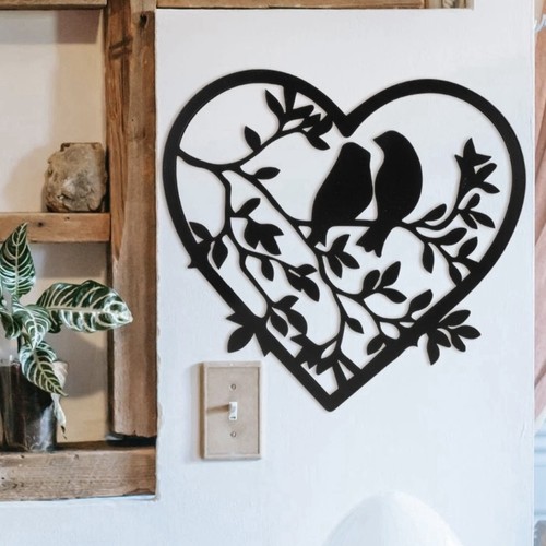 Metal Bird On Tree Branch Garden Wall Art Home Silhouette Decor Outdoor ...