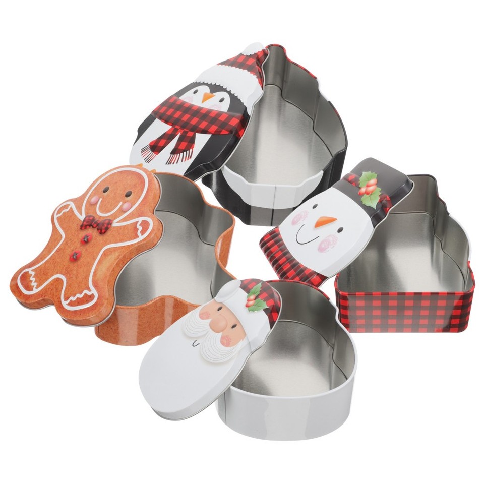 4 Pcs Tinplate Biscuits Boxes Holiday Treat Tins Christmas Cookie ...
