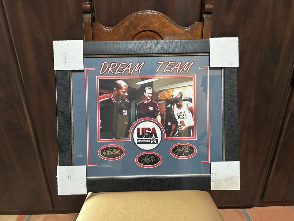 Dream Team Framed Photo - Magic Johnson, Larry Bird & Michael Jordan ...
